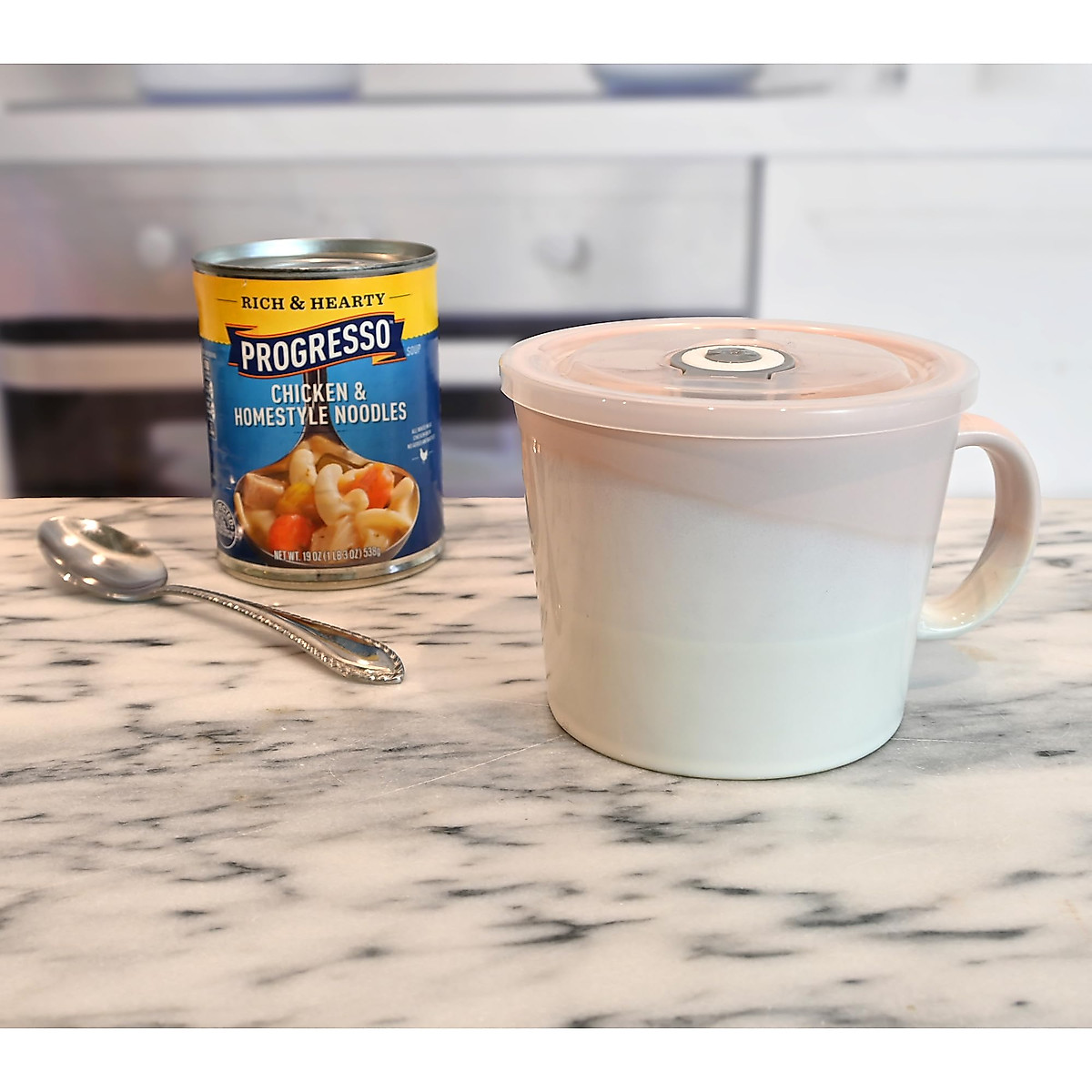 Boston Warehouse 24oz Tall Souper Mug Reuseable Food Storage Container Pastel Pink