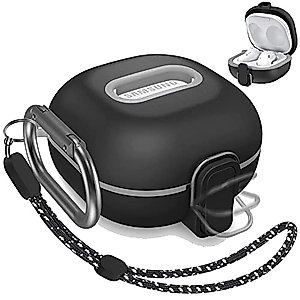 Miimall Compatible for Samsung Galaxy Buds 2 Pro Case/Galaxy Buds Pro Case/Galaxy Buds 2 Case/Galaxy Buds Live Case, Shockproof Full Protective with Lanyard Keychain for Galaxy Buds 2 Pro(Black)
