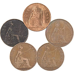 British Large Penny 5-Coin Collectible Set AG About Good or Better