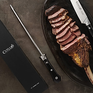 Cutluxe Bullnose Breaking Knife & Sharpening Rod– Forged High Carbon German Steel – Full Tang & Razor Sharp – Ergonomic Handle Design – Artisan Series