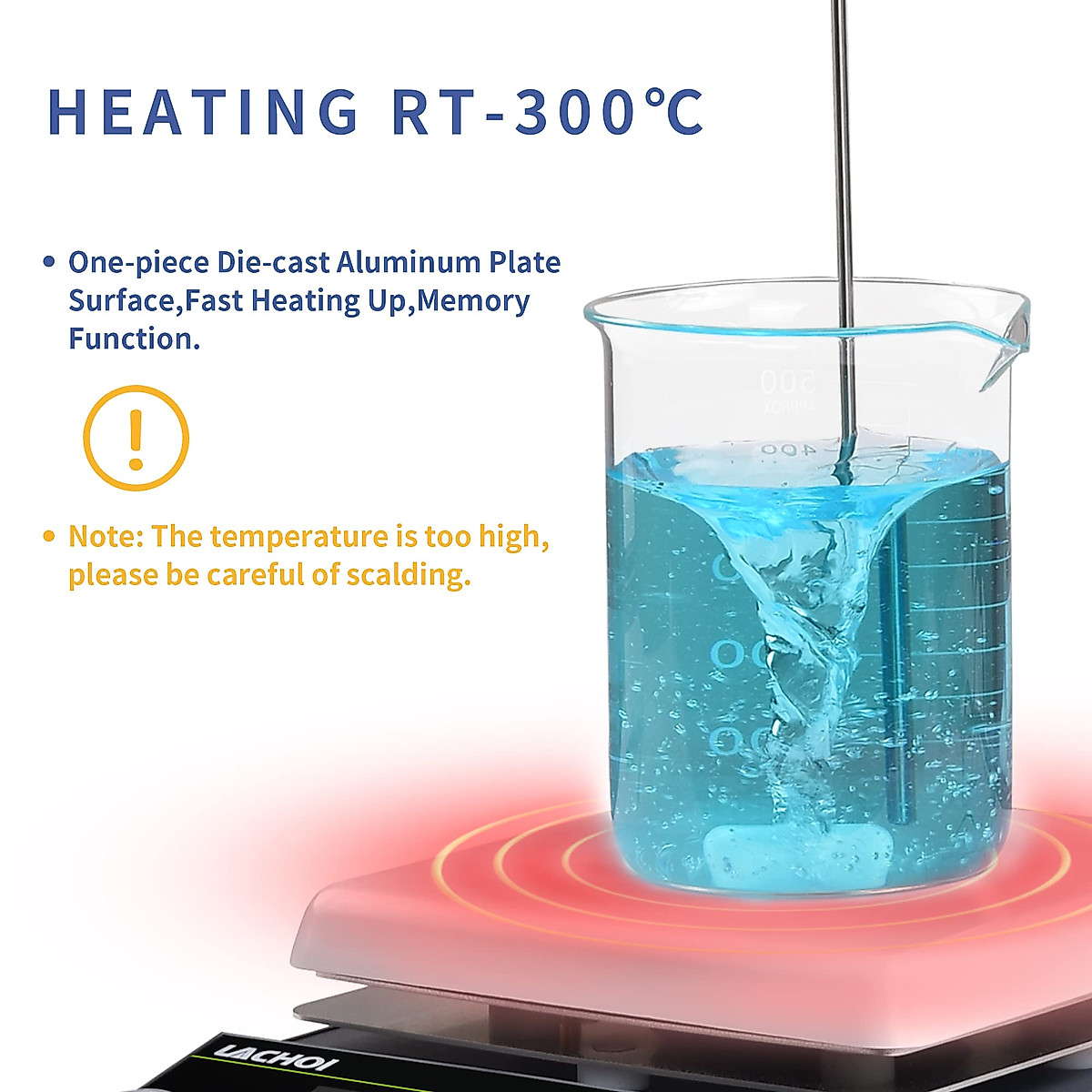 LACHOI Magnetic Stirrer 5.9 inch Digital Hot Plate Magnetic Stir Plate LCD Max 5L Max Temp.300℃ 100-1600RPM Ceramic Coated Magnetic Mixer with Stir Bar&Temp Probe Sensor,Support Stand Included