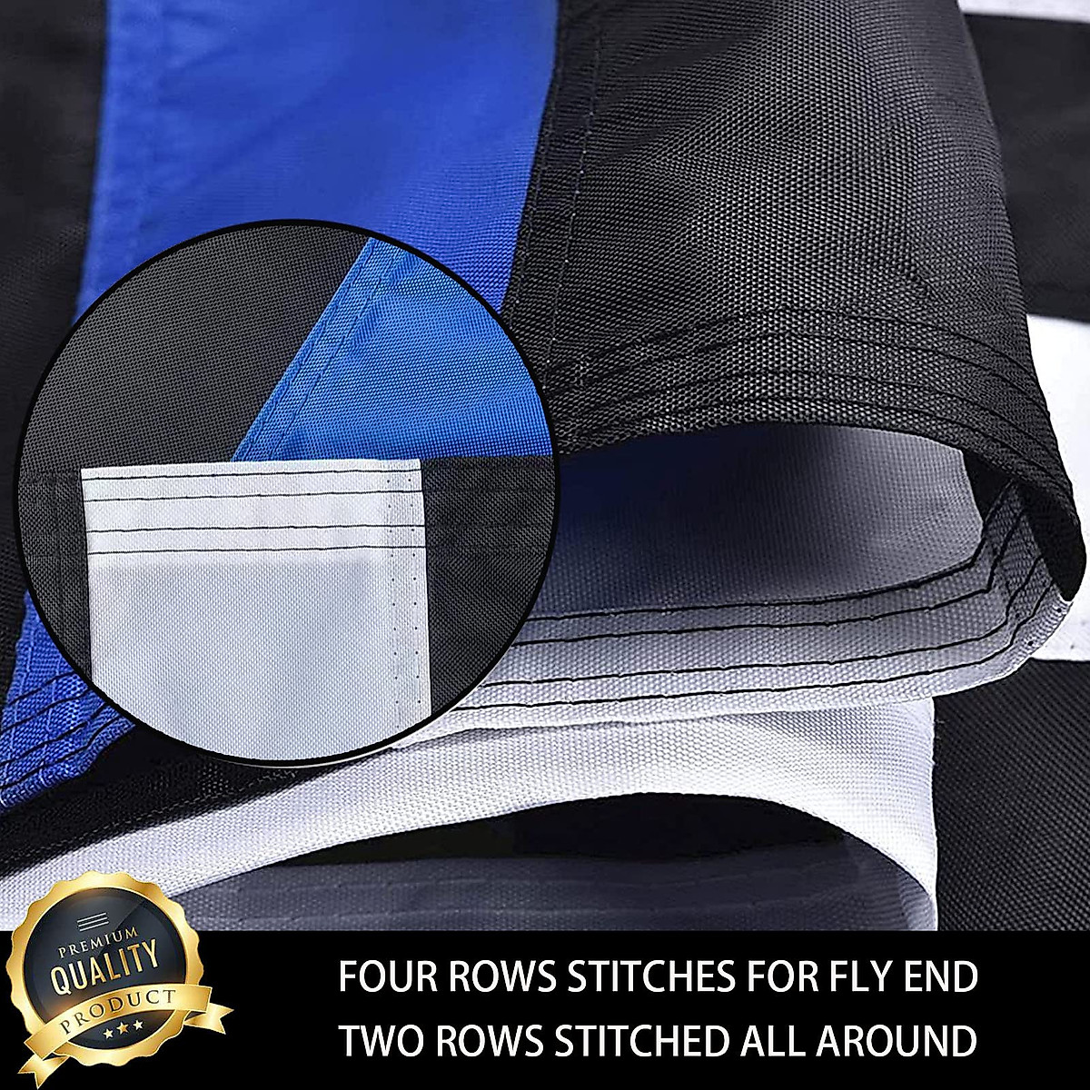 Embroidered Thin Blue Line American Flags 3x5 Outdoor Made in USA-Nylon Blue Line Blue Lives Matter Flag Embroidered Stitches Flags for Outside