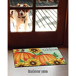 Toland Home Garden 800496 Welcome Sunflowers Fall Door Mat 18x30 Inch Pumpkin Outdoor Doormat for Entryway Indoor Entrance