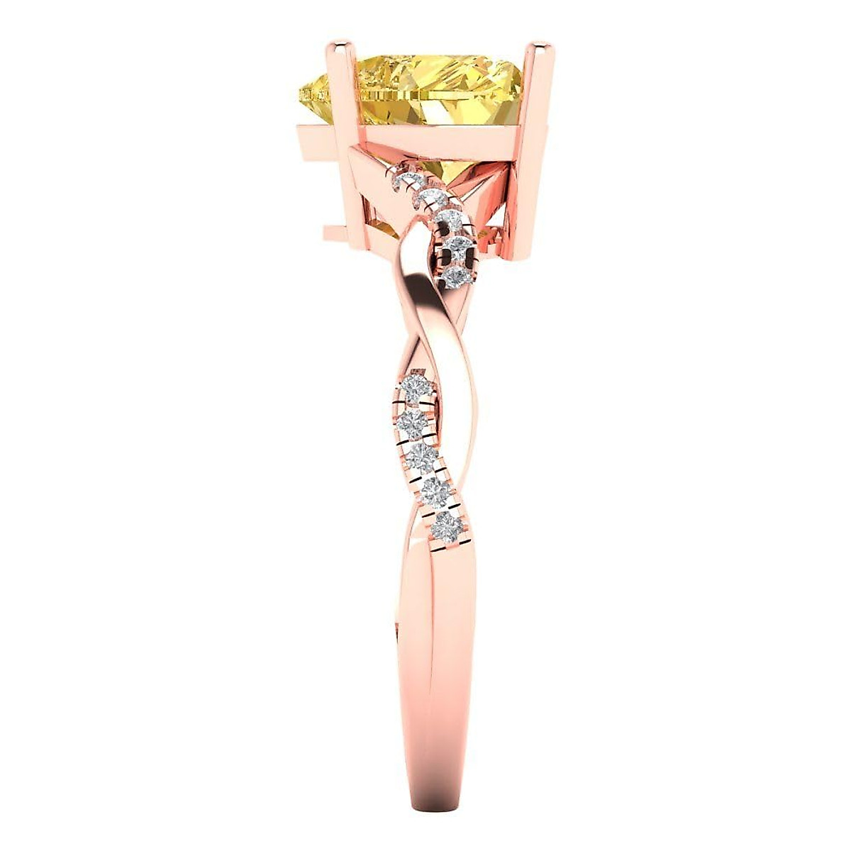 Clara Pucci 2.16ct Heart Cut Criss Cross Twisted Solitaire Halo Natural Orange Citrine designer Modern Statement Ring 14k Pink Rose Gold