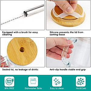 YUANYE 4 Piece 24oz Mason Handle Glass Cups with Lids and Straws -Drinks Enthusiasts Essential Glasses Drinking Set, Perfect for Iced Coffee and Beer,fruit water，Tea and Coffee