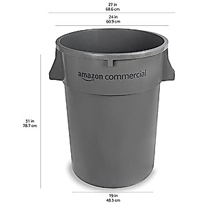 AmazonCommercial 44 Gallon Heavy Duty Round Trash/Garbage Can, Grey, 4-pck