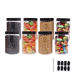 zmybcpack 8 Pack 25 oz Plastic Jars With Lids, Extra Labels, 1 Pen, Clear PET Seal Jar for Food Storage,Wide Opening Storage jar For Dry Food, Peanut, Powder, Kitchen & Craft Storage
