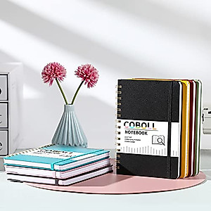 Ruled Notebook/Journal - Notebooks with Hardcover and Premium Thick Paper, 8" x 5.7" (exclusive of spirals), College Ruled Spiral Notebook/Journal, Strong Twin-Wire Binding, Back Pocket, Black