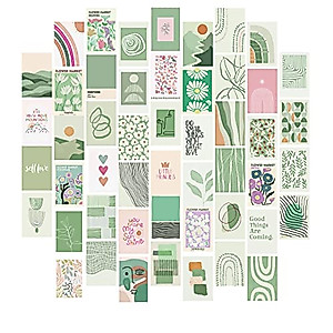 Menoeceus 50PCS Sage Green Room Decor Wall Collage Kit Aesthetic Pictures, Preppy Room Decor for Teen Girls Bedroom, Aesthetic Posters Wall Art Pictures for Teen Bedroom Dorm 4 x 6 Inches