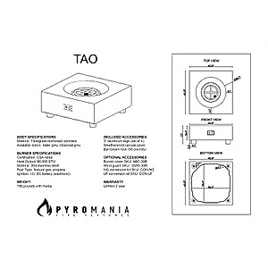 PyroMania Tao Outdoor Concrete Fire Table, 41 x 41 Inches - Natural Gas Model in Slate Gray Color