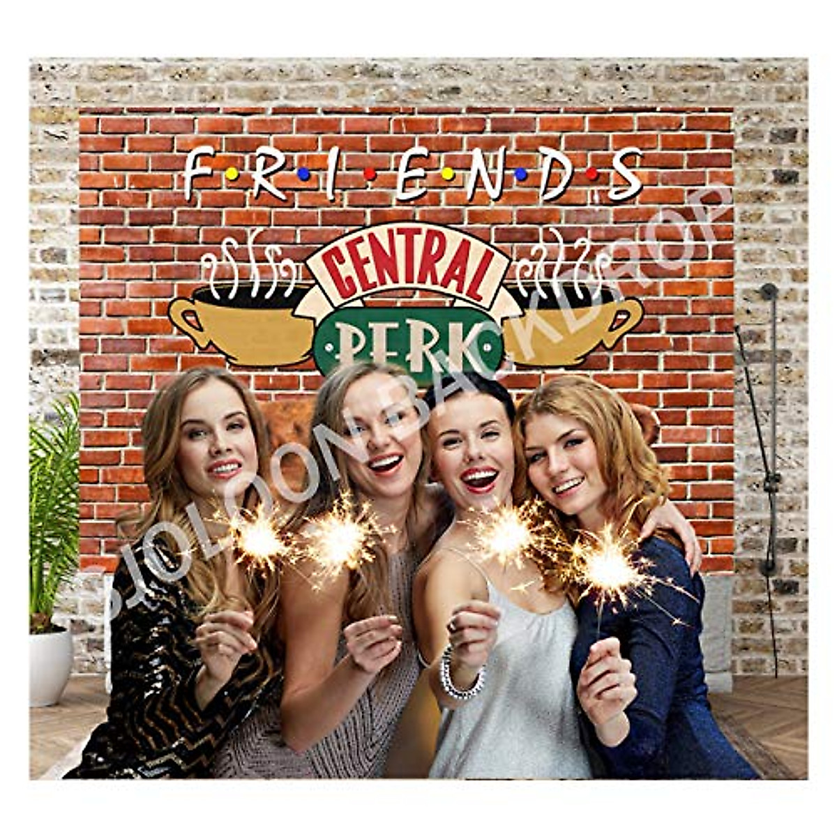 SJOLOON Friends Central Perk Theme Backdrop Red Brick Wall Retro Pub Sofa and Coffee for 80s 90s Friends Birthday Party Decoration Portraits Photoshoot 11840(7x5FT)