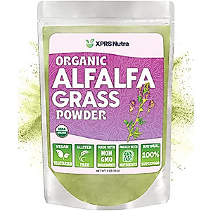 XPRS Nutra Organic Alfalfa Powder - Premium Vegan Alfalfa Supplement Rich in Calcium, Antioxidants, Vitamins - Farmer Alfalfa Supplement for Kids and Adults - Vegan Friendly Alfalfa Leaf (4 Ounce)