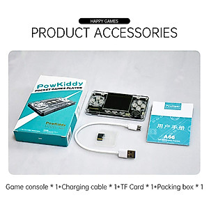 Petforu POWKIDDY A66 Handheld 10000 Games Retro Game Console Ultra Card Transparent Game Machine - 32G Silver, A66 (32g)