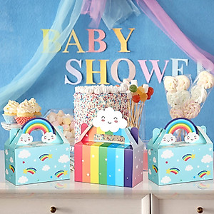 12 Packs Party Favor Boxes Treat Boxes with Handles Rainbow Baby Shower Boxes Cloud Paper Goodie Boxes Gable Boxes for Rainbow Birthday Decorations Boy Girl Kids' Party Supplies, 6 x 3 x 7 Inch