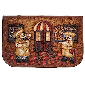 Kashi Home Kitchen Rug, Printed Area Rug, Durable Floor, Door Mat, Farmhouse Non-Slip Carpet Latex Backing Beautiful Design Chef 3pc Set (2 18x30 D Shape & 1 20x40)