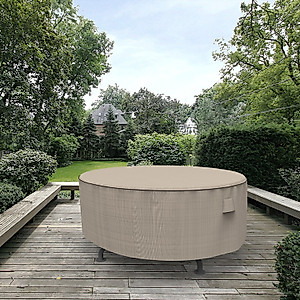 Budge P5A23PM1 English Garden Round Patio Table Cover Heavy Duty and Waterproof, Large, Tan Tweed
