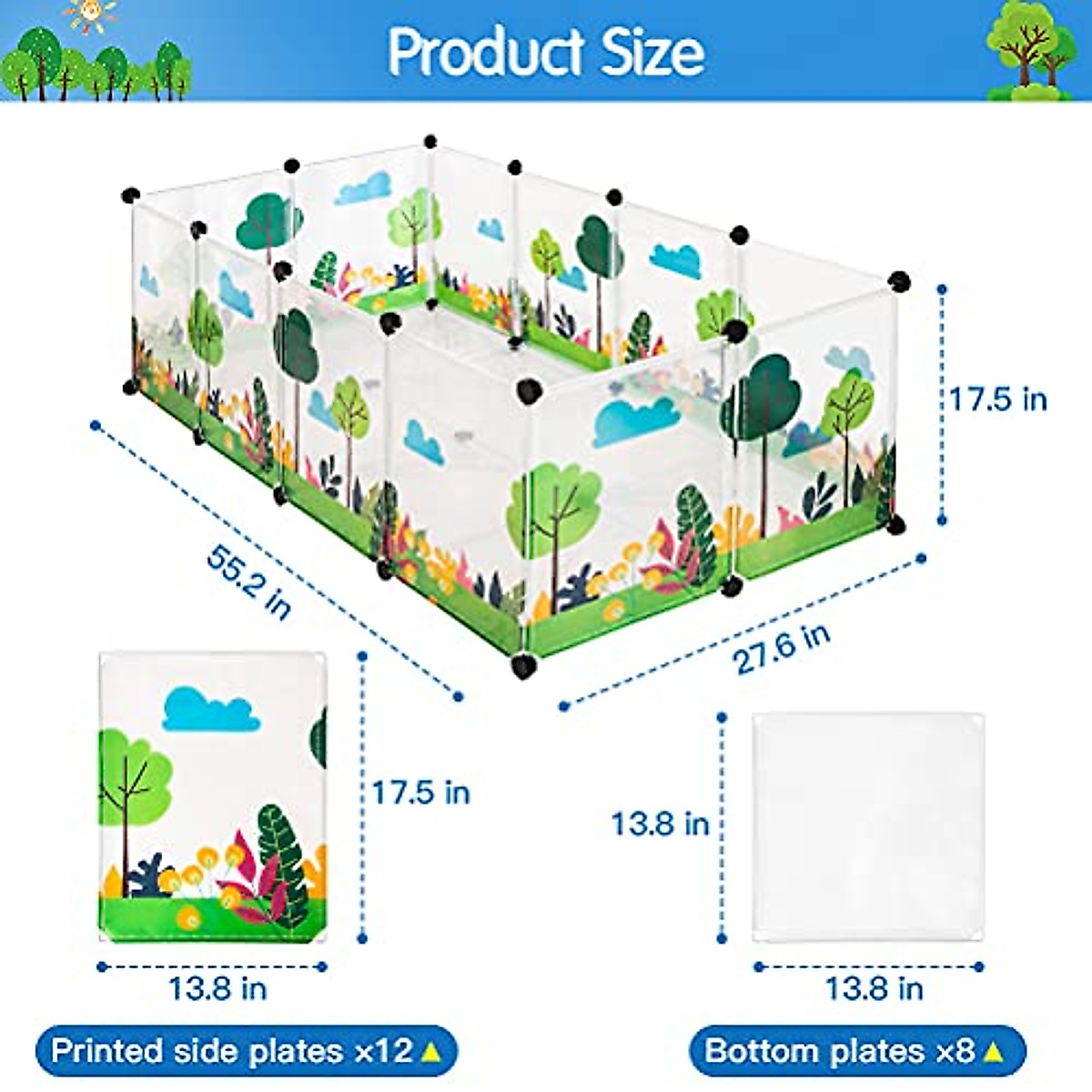 PUPTECK Pet Playpen for Puppies/Rabbits/Kittens/Guinea Pigs/Small Animals, Plastic Indoor Yard Fence, Printed Cage with Bottom, Easy Assembled and Escape Proof