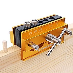 AUTOTOOLHOME Gold Self Centering Doweling Jig Kit 2 inch 6PC Drill Guide Bushings Set Adjustable Width Wood Dowel Jig Woodworking Joints Tools