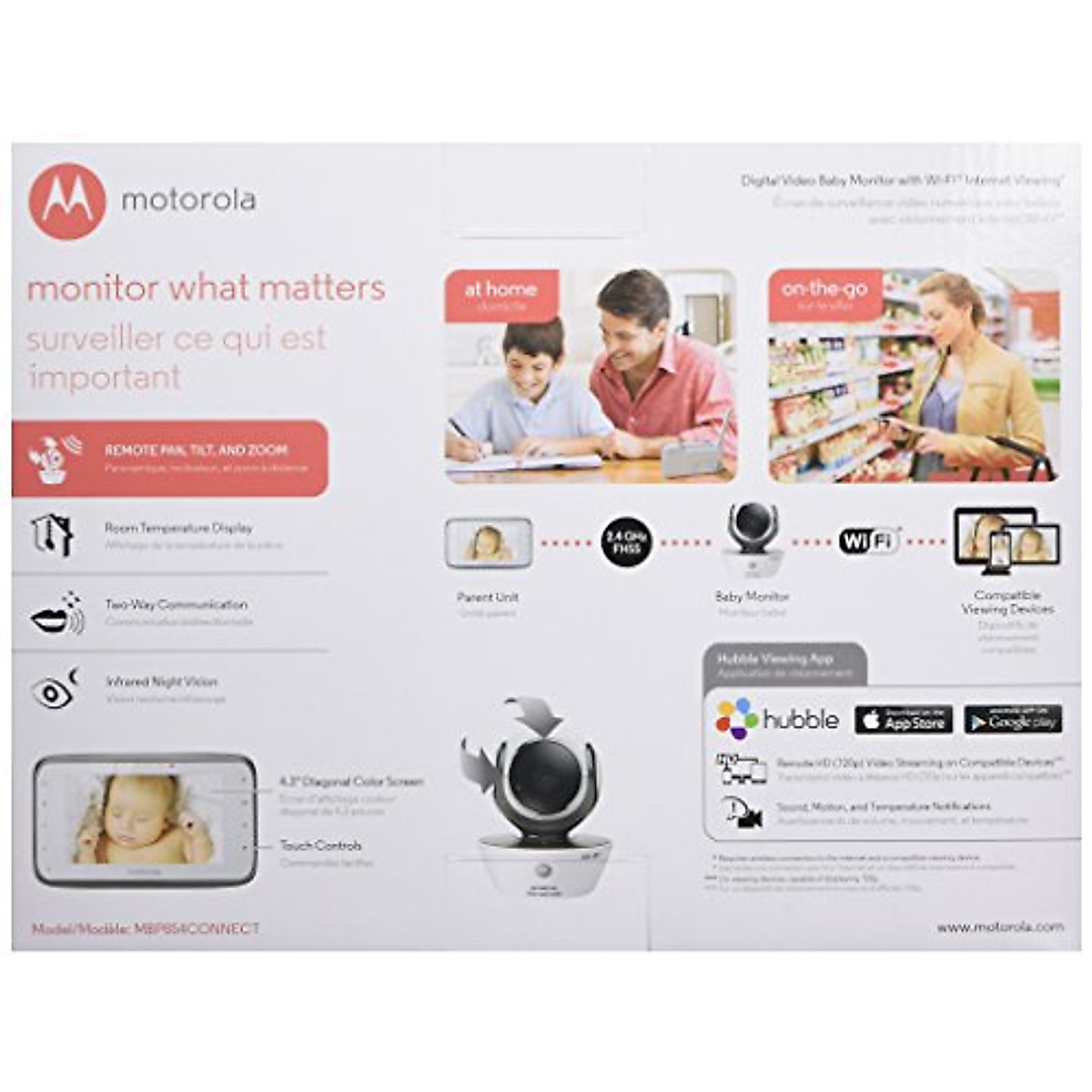 Motorola MBP854CONNECT Dual Mode Baby Monitor with 4.3-Inch LCD Parent Monitor and Wi-Fi Internet Viewing, 720p