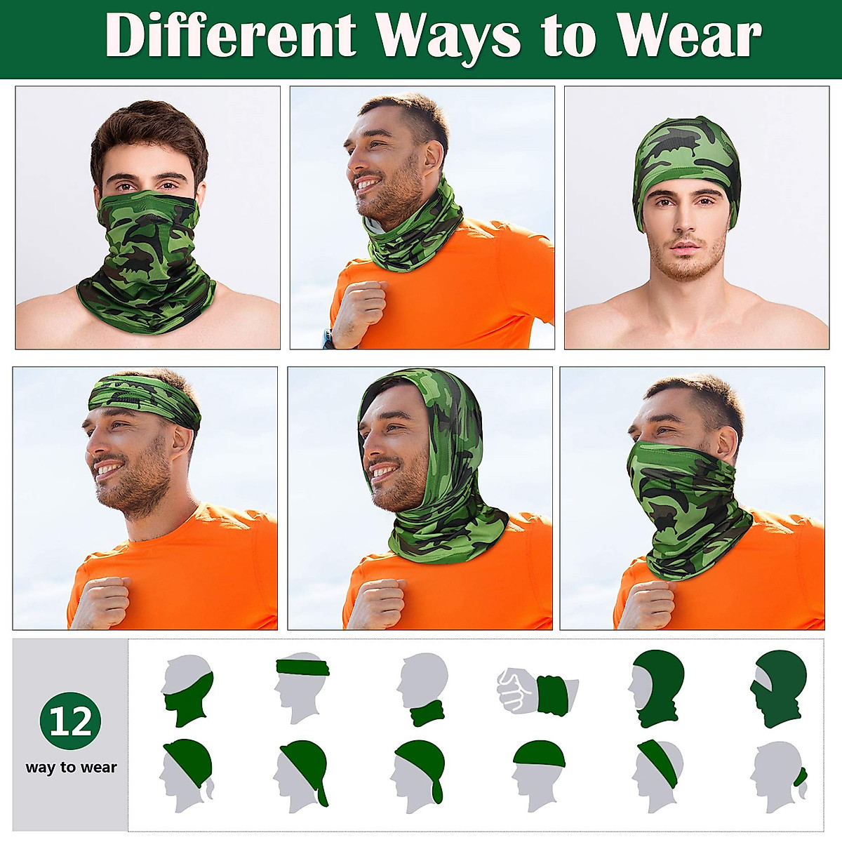 Geyoga Ski Mask for Men Neck Gaiters Scarf Face Covering Balaclava Fishing Summer Cycling Running Masks Windproof Bandana(Camouflage Colors,6 Pieces)
