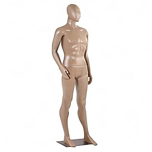 Mannequin Torso Manikin Dress Form Male 73" Adjustable Detachable Realistic Full Body Mannequin Model Display with Metal Base Plastic Head Turns Poseable Adult Dummy Mannequin Stand, Nude