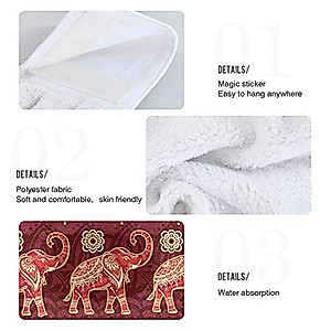 2 Pack Red Mandala Elephants Hand Towel with Loop Tribe Indian Soft Quality Hanging Tie Towels for Kitchen Bathroom Absorbent Washcloth
