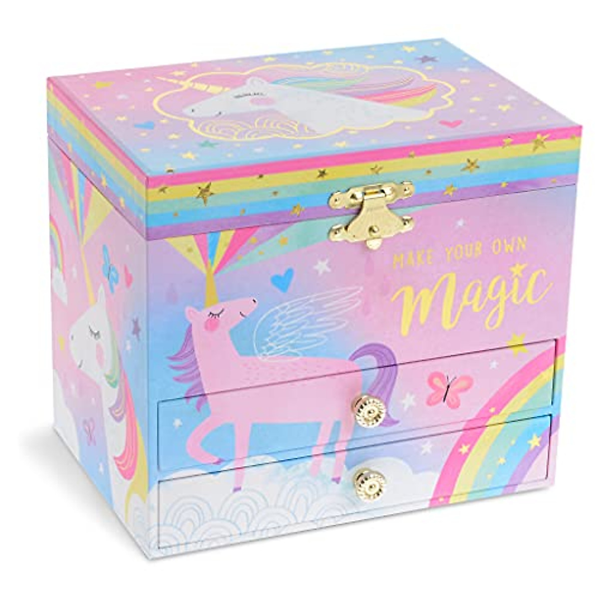 Jewelkeeper Cotton Candy Unicorn Music Box & Little Girls Jewelry Set - 3 Unicorn Gifts for Girls - Jewelry Box for Girls