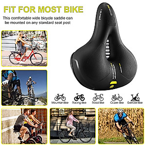 Comfortable Bike Seat Cushion,Wide Bicycle Seat with Dual Shock Absorbing Ball Memory Foam for Men Women,Waterproof Bicycle Hollow Saddle Fits Stationary Road Mountain Exercise Bike