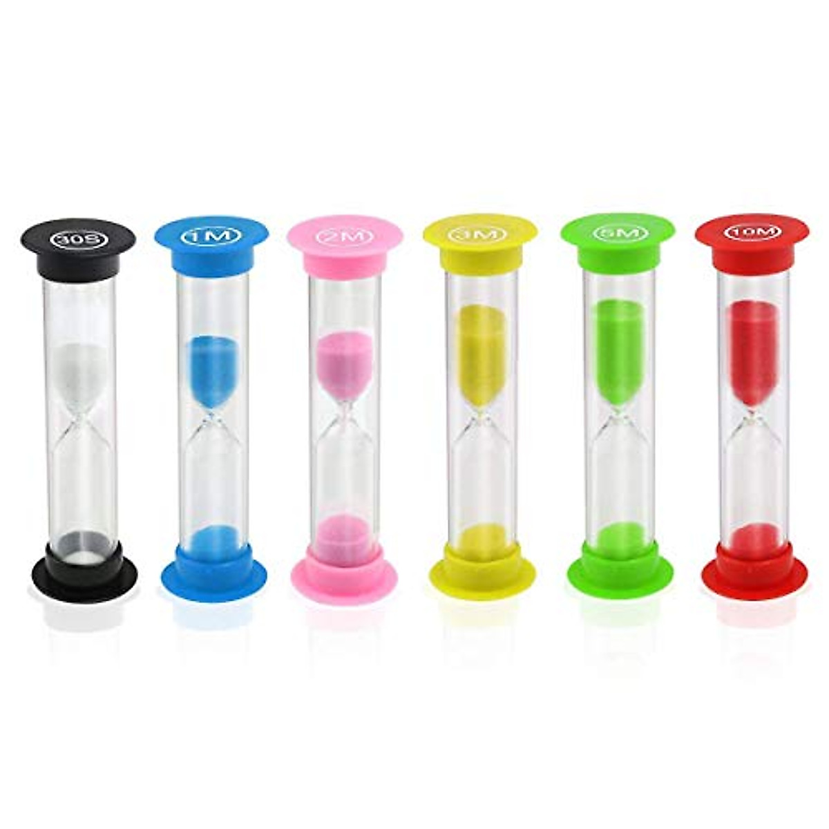 Sand Timer, KISEER 6 Pcs Colorful Hourglass Sandglass Sand Clock Timers Set 30sec / 1min / 2mins / 3mins / 5mins / 10mins for Brushing Children's Teeth, Cooking, Game, School, Office