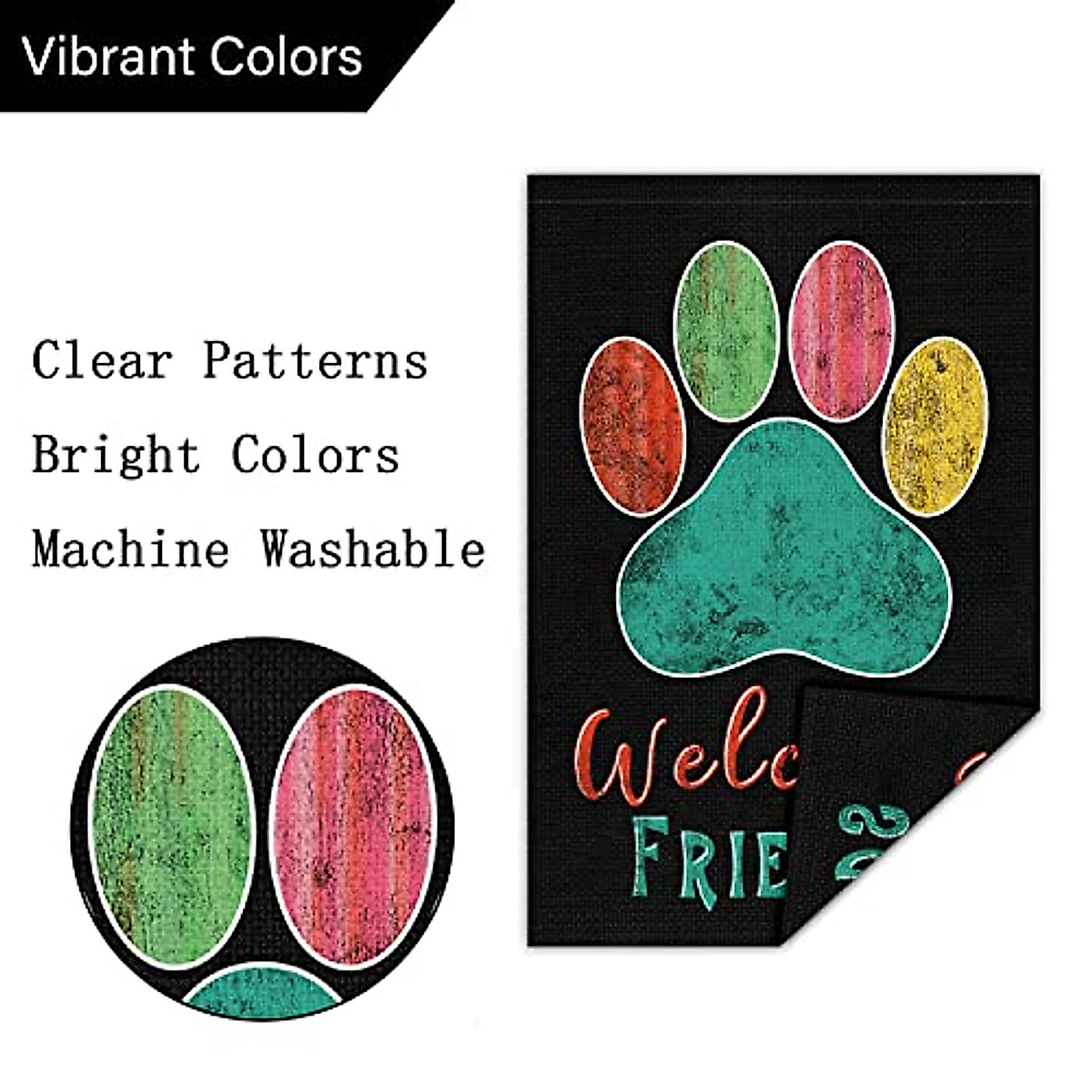 Welcome Dog Paws Garden Flag 12x18 Double Sided, Small Burlap Dog Garden Yard Flags Welcome Friends for House Outside Outdoor Holiday Decor (ONLY FLAG)