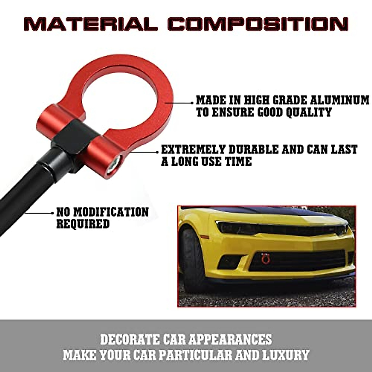 Xotic Tech Sport Track Racing Style CNC Aluminum Screw-on Tow Hook Front Bumper Compatible with Chevrolet Camaro 2016-2021 (Red)