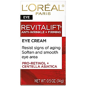 L'Oreal Paris Skincare Revitalift Anti-Wrinkle and Firming Eye Cream with Pro Retinol, Treatment to Reduce Dark Circles, Fragrance Free, 0.5 oz.