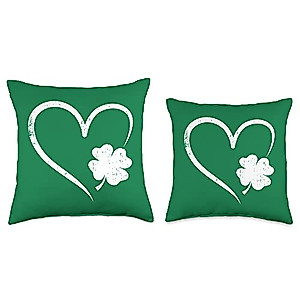 St Patricks day love store St Patricks Day Love with Heart and Shamrock Clover Throw Pillow, 16x16, Multicolor
