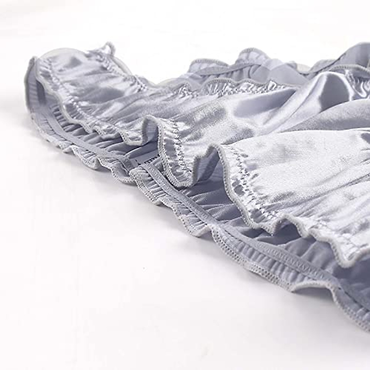 Women's Wavy Panties Frill Trim Satin Shine Briefs Solid Stretch Underwear Teen Girls Cute Cheeky Lingerie Panty Silver