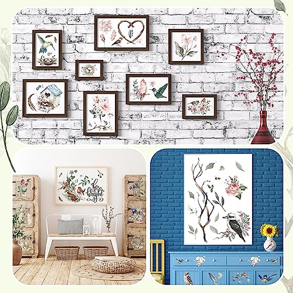 12 Sheets Rub on Transfers for Crafts and Furniture Rub on Transfers Stickers Classic Bird Floral Lavender Butterfly Decals for Home Office Paper Wood DIY Craft, 5.5 x 5.7 Inch (Bird)