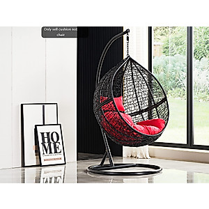 SK CHUMRA Egg Chair Cushion Hanging Basket Chair Pads Wicker Rattan Hanging Seat Cushion Nonslip Soft Headrest & Armrest Outdoor Porch Backyard UV Resistant Patio Hammock Swing Cushions (Red)