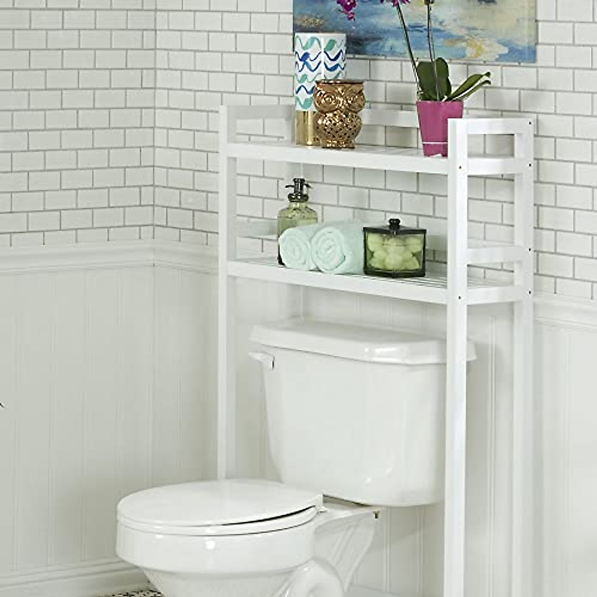 New Ridge Home Goods Solid Wood Dunnsville 2-Tier Space Saver for Extra Storage, WHITE