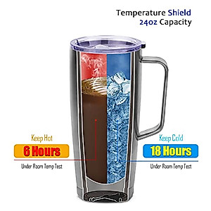 SUNWILL Travel Coffee Mug With Lid, Insulated Tumbler With Handle 24oz, Stainless Steel Coffee Tumbler Double Wall, Reusable Insulated Mug, Pearlized Rose Gold