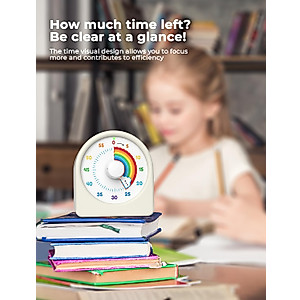 LIORQUE 60 Minute Visual Timer for Kids, Rechargeable Visual Countdown Timer Clock Kids Timer for Classroom, Desk Pomodoro Timer with 'Rainbow' Pattern Design and Magnetic Back