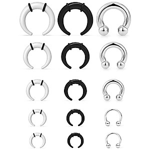 Lcolyoli Large Septum Rings 14G 12G 8G 6G 4G PA Ring Internally Threaded Ball Horseshoe Barbells Stainless Steel & Acrylic Pincher Tapers C Shape Buffalo Stretcher Expander for Women Men