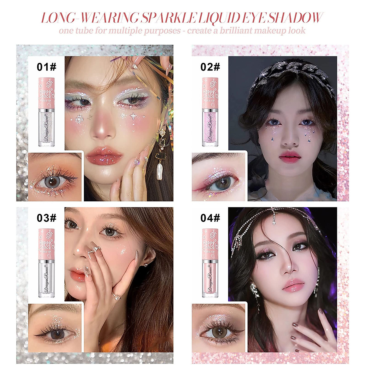 SUMEITANG 8Pcs Liquid Glitter Eyeshadow，Highly Pigmented Shimmer Metallic Sparkling Eye shadow，Multi-Dimensional Sparkle Finish，Long Wearing，Quick-Drying Liquid Eyeshadow for Crystal Eye Makeup