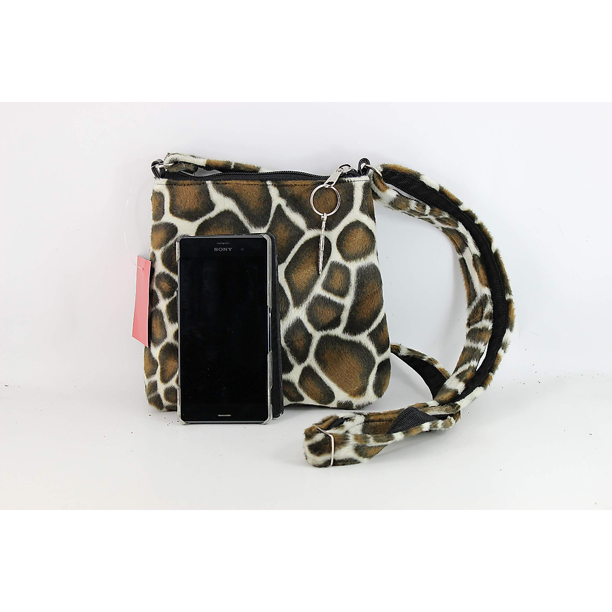 LONI Womens Trendy Animal Print Faux Fur Shoulder Bag/Cross-Body Bag in Giraffe Small
