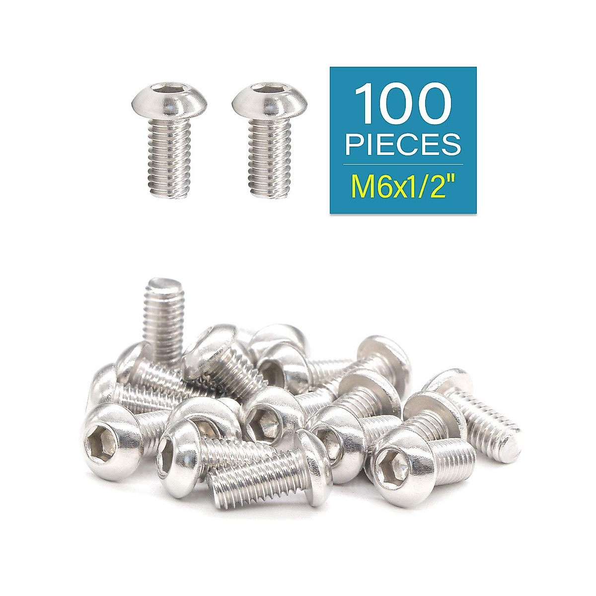 M6 x 1/2"(12mm) Button Head Socket Cap Bolts Screws 100pcs, 18-8 Stainless Steel 304 Allen Hex Drive Fully Thread Machine Screw ISO7380 | by IMSCREWS