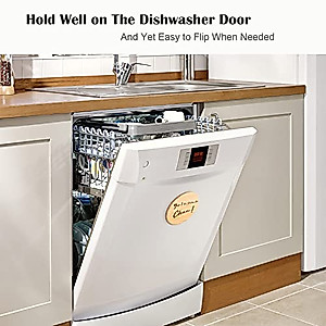 Dishwasher Magnet Clean Dirty Sign - Bamboo Dishwasher Magnet Signboards - Double-Sided Clean Dirty Refrigerator Magnet Sign Decorative for Kitchen Dishwasher, Easy to Read (Round)