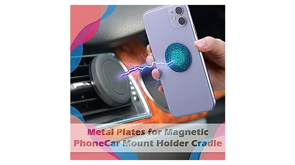 Universal Magnetic Phone Mount Plates with Mandala Style - Strong & Stylish