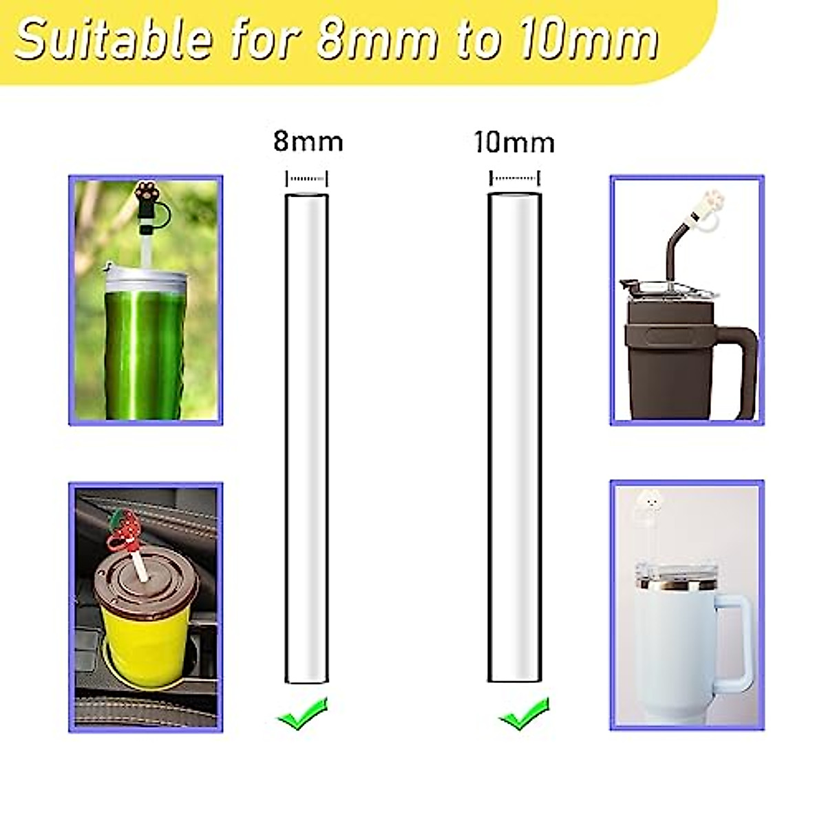 Straw Covers Cap for Stanley Cup - 8Pcs Straw Tip Covers Compatible with Stanley 30&40 Oz Tumbler, Soft Silicone Dust-Proof Straw Cover, Cute Straw Protectors for Stanley Cups Accessories