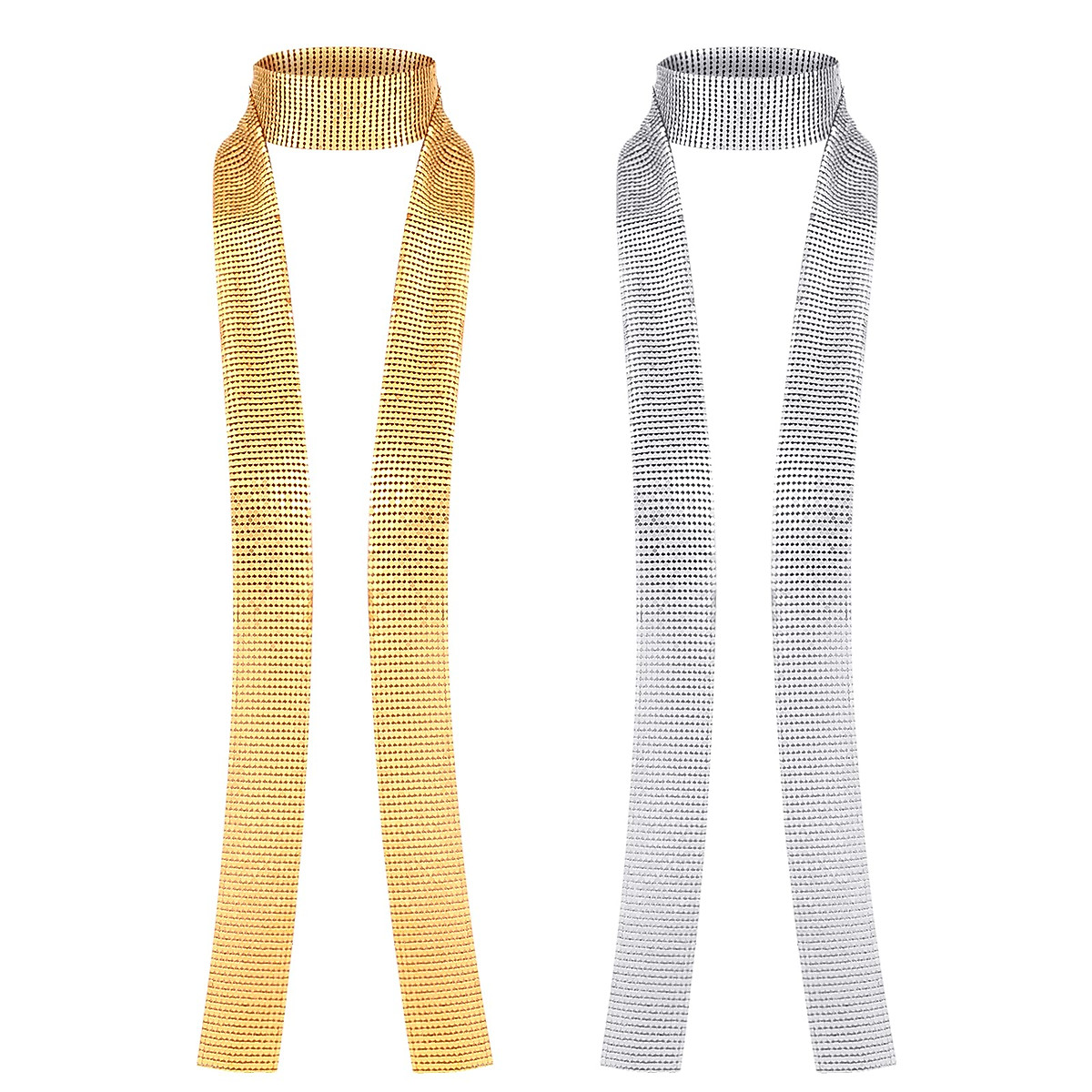 2 Pieces Sparkle Metal Sequins Neck Tie Scarf Glitter Tie Shawls Thin Skinny Tie Shawls Neckerchief for Party Evening, Beach Swimwear Party, Daily Wear(Gold and Silver)