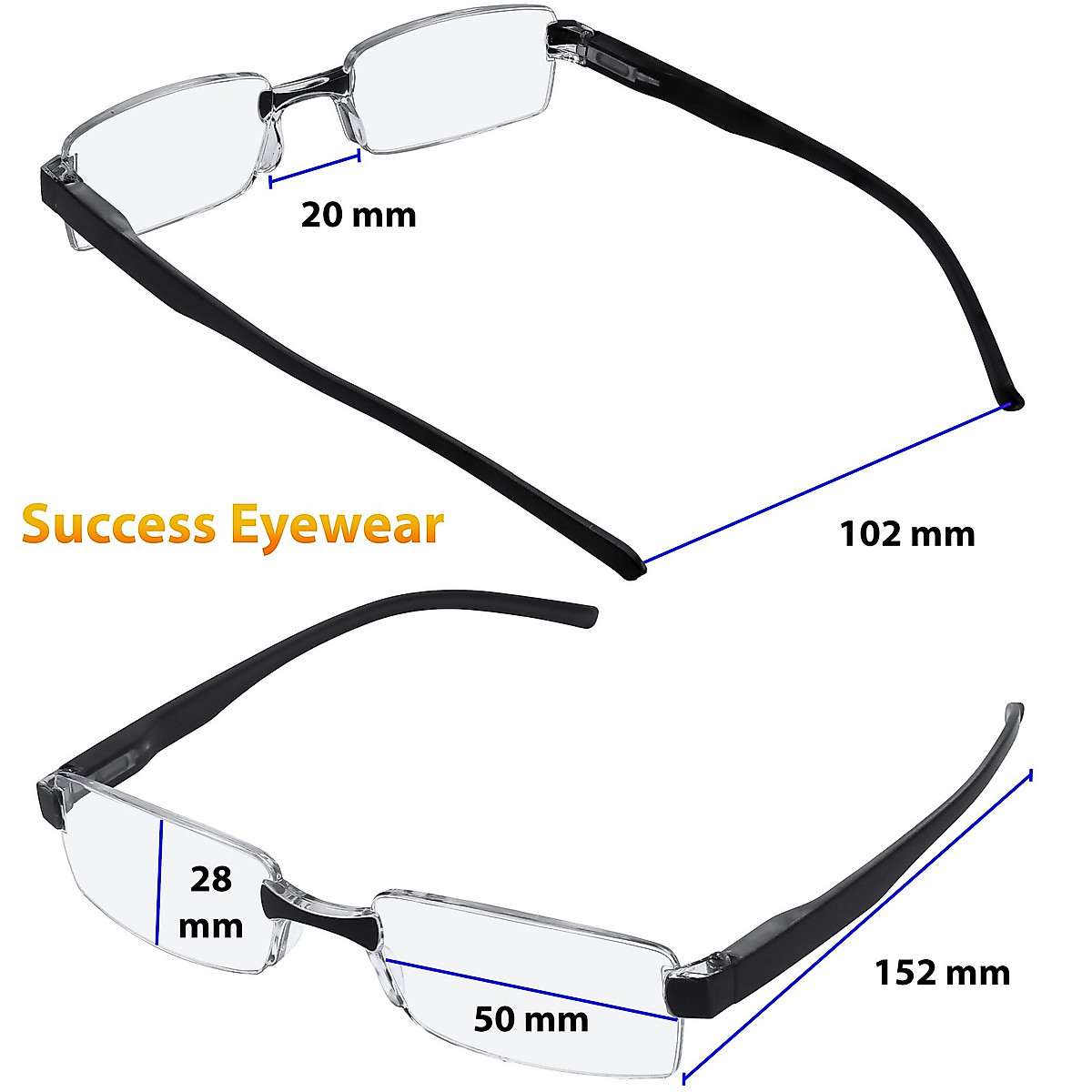 Success Eyewear Reading Glasses Set of 2 Rimless Ultra Lightweight Comfort Glasses for Reading for Men and Women Set of Black and Grey Matte 2.75