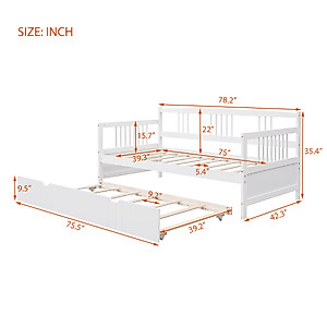 BIADNBZ Twin Size Day Bed with Trundle, Wooden Daybed Frame, for Bedroom Guest Room Office, White
