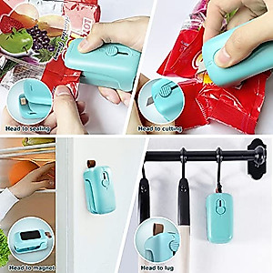 TYHJOY Mini Chip Bag Sealer, Handheld Heat Vacuum Sealer and Cutter, Portable Chip Bag Resealer Machine for Snack Plastic Fresh Bags Cookies - Green - 2xAA Batteries Included
